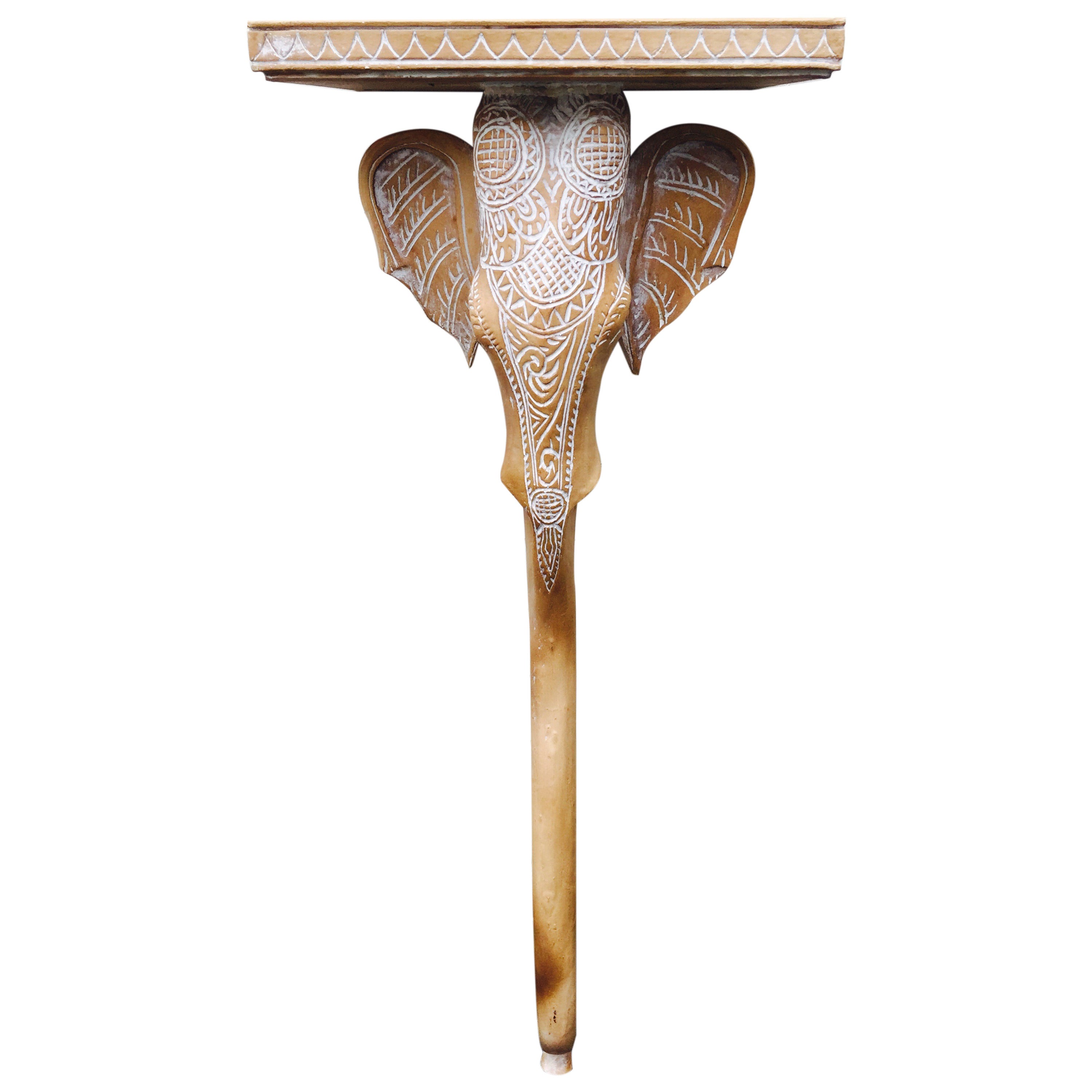 Sculptural Wood Elephant Wall Console Table at 1stDibs