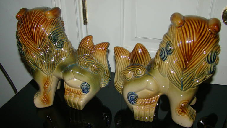 Pair of Glazed Pottery Modern Foo Dogs Sculptures at 1stDibs