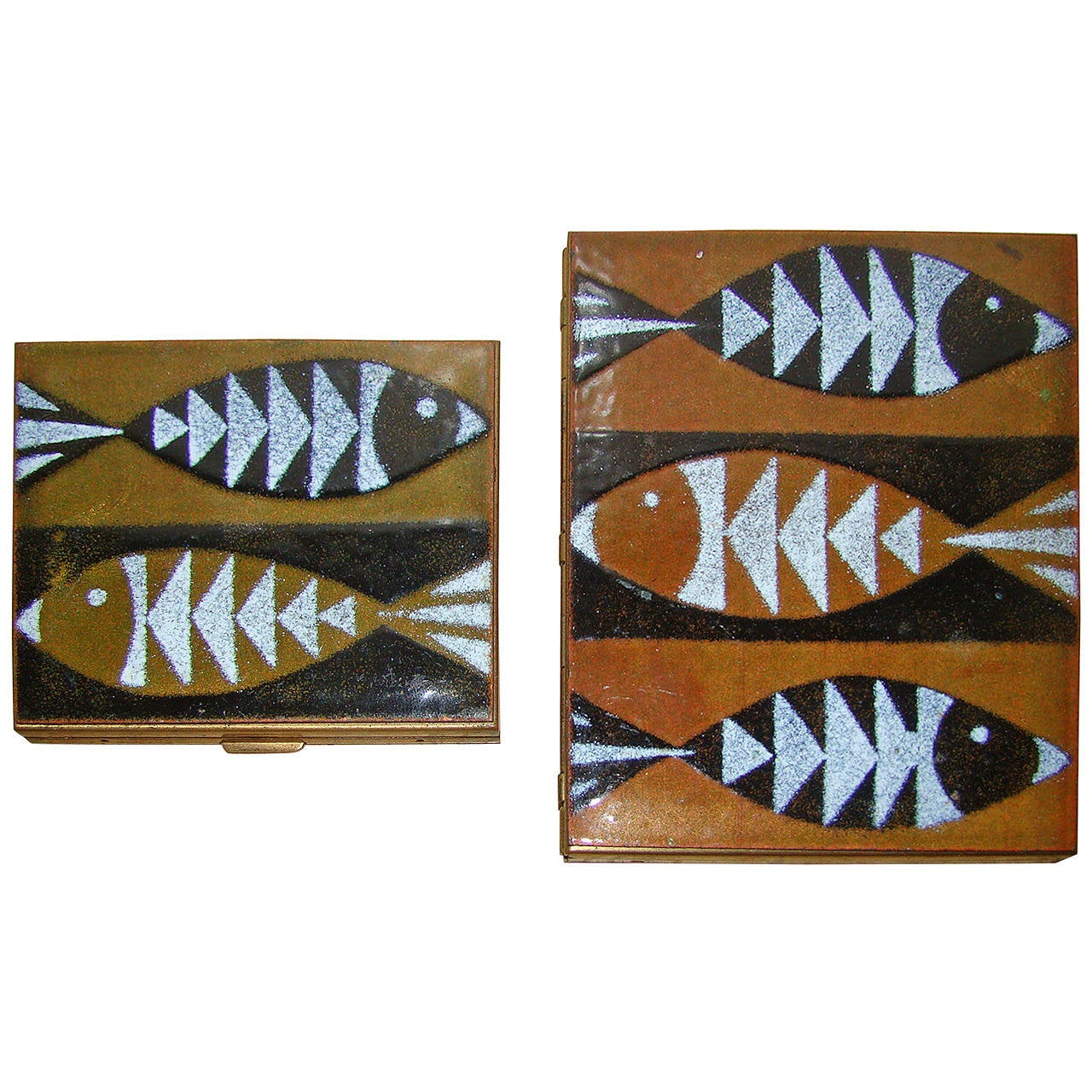 Enamel Fish Design Mid-Century Compact and Cigarette Case For Sale at ...