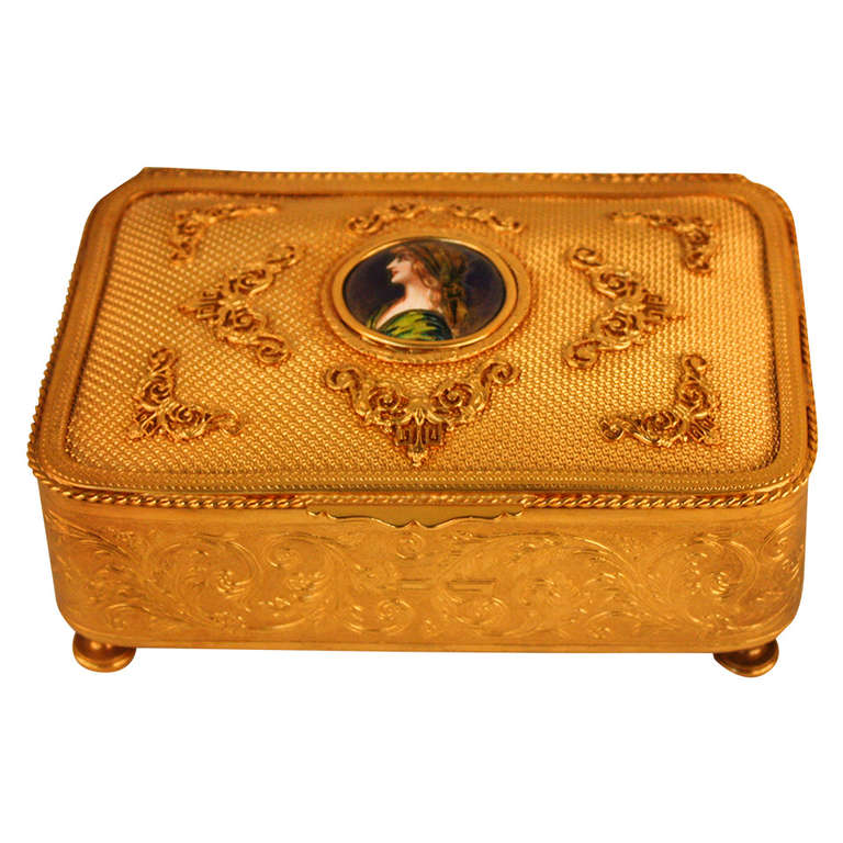 Classic Gold-Plated French Jewelry Box at 1stDibs