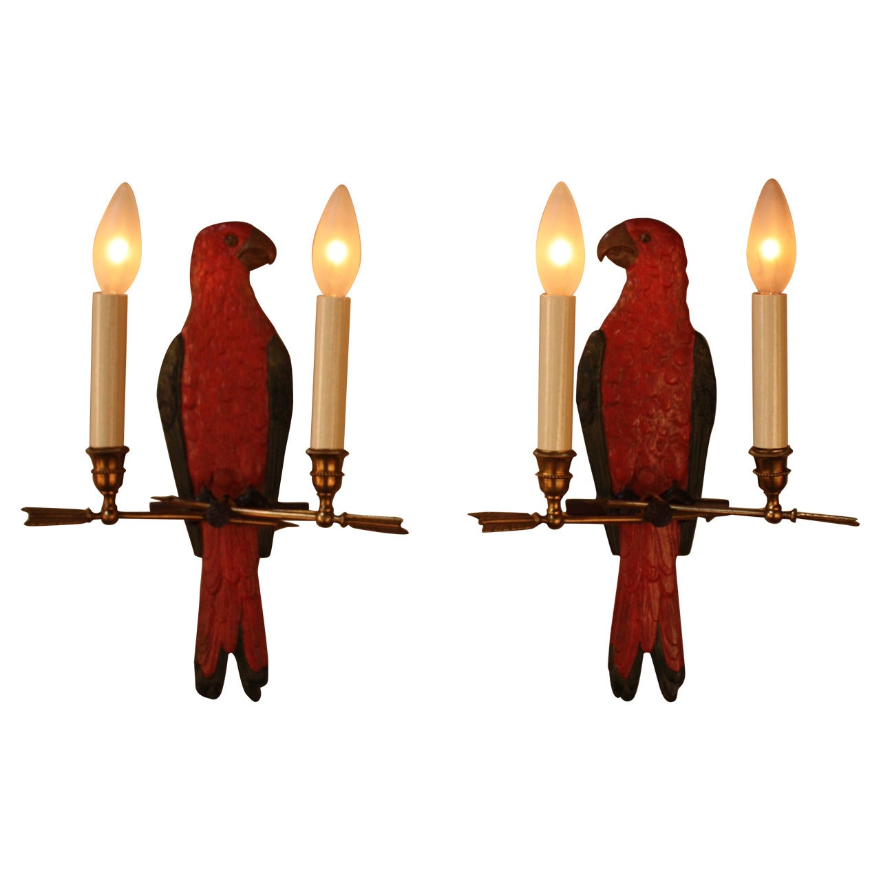 Pair of Bronze Parrot Wall Sconces at 1stDibs