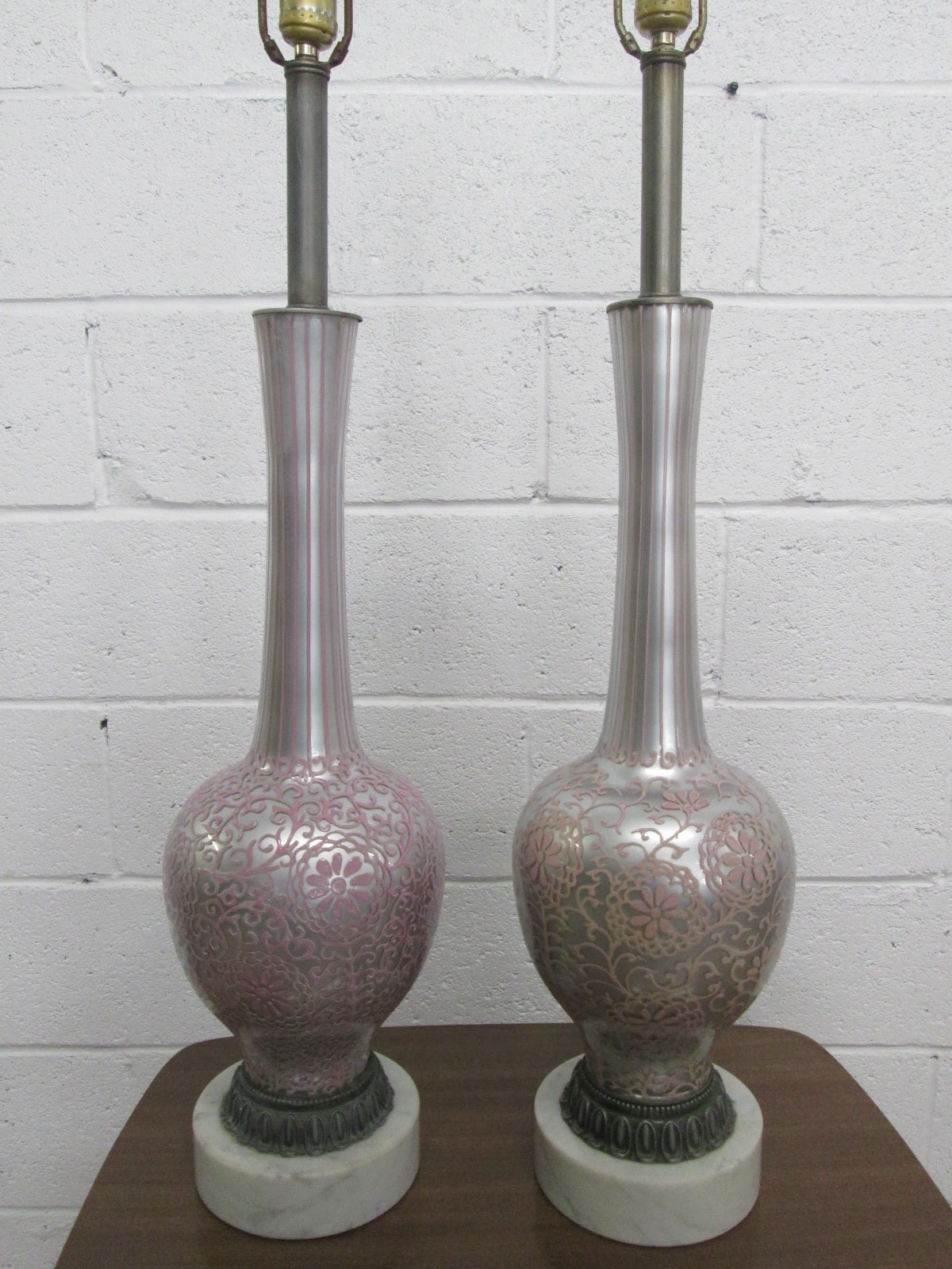 Pair of Round Mercury Lamps with Brown Accents with Chrome Base For ...