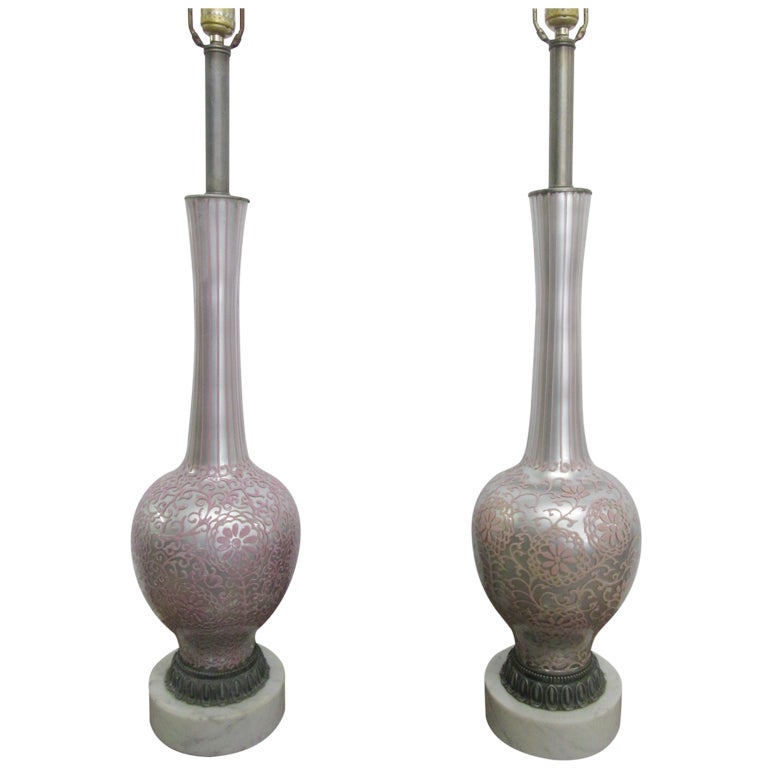 Pair of Round Mercury Lamps with Brown Accents with Chrome Base For ...