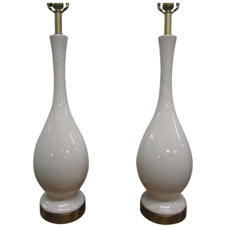 Pair Long Stem Ceramic Crackle Lamps at 1stDibs