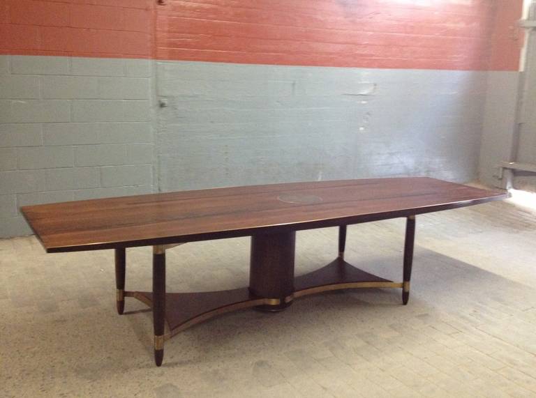 Large Wenge Wood Dining or Conference Table with Bronze Trim at 1stDibs