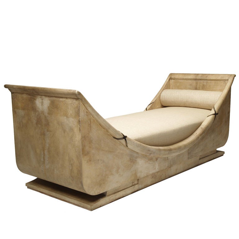 Bateau divan in parchment clad oak by André Arbus For Sale at 1stDibs