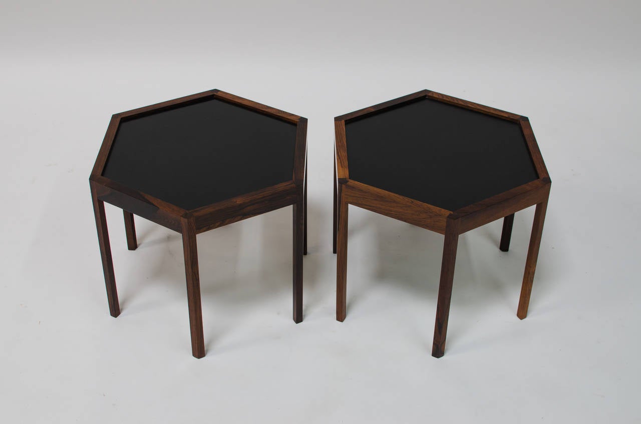 Rosewood Hexagon Side Tables by Hans Christian Andersen For Sale at 1stDibs