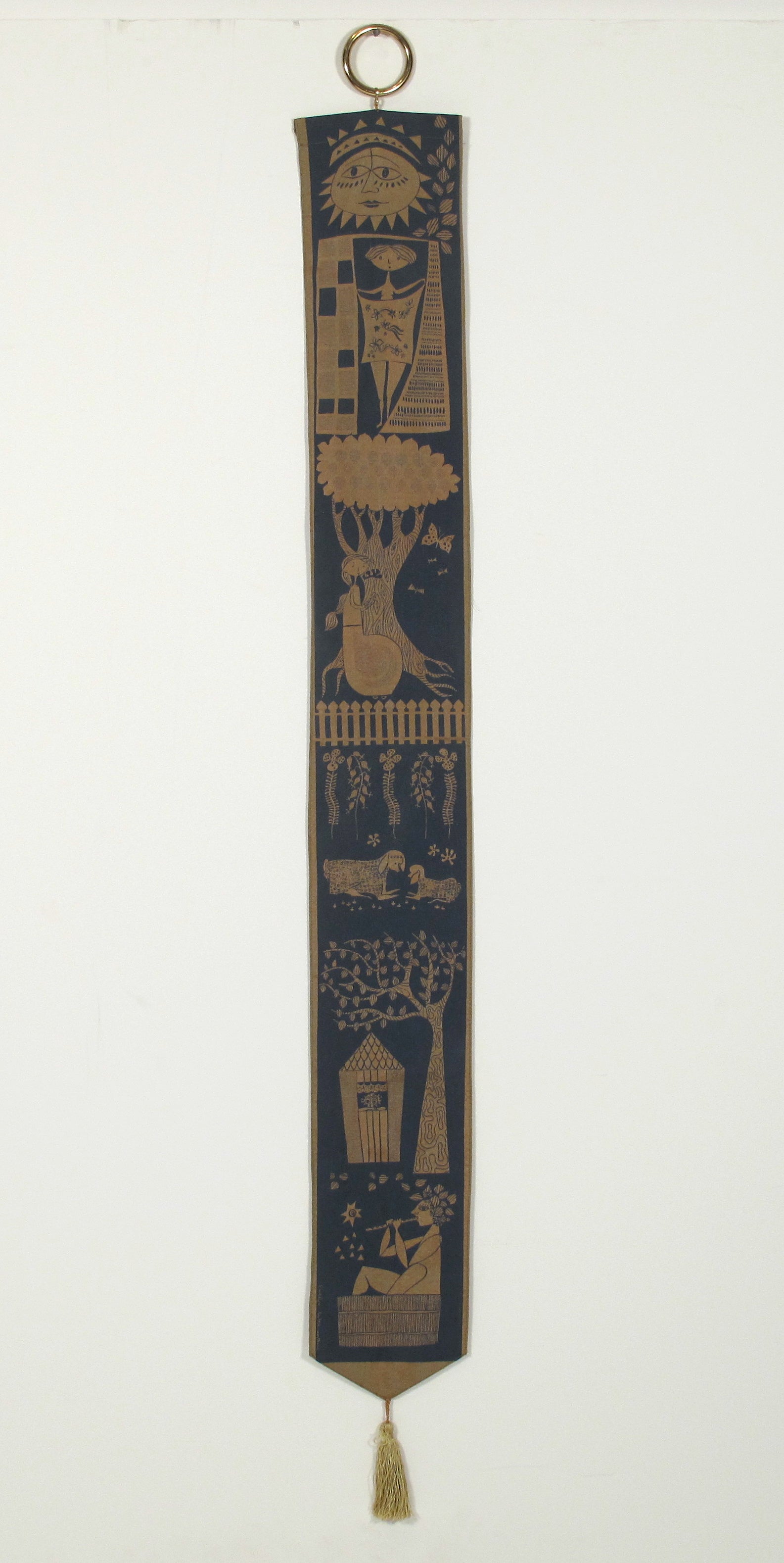 Evelyn Ackerman Silk Wall Tapestry Ring Pull 1950's at 1stDibs