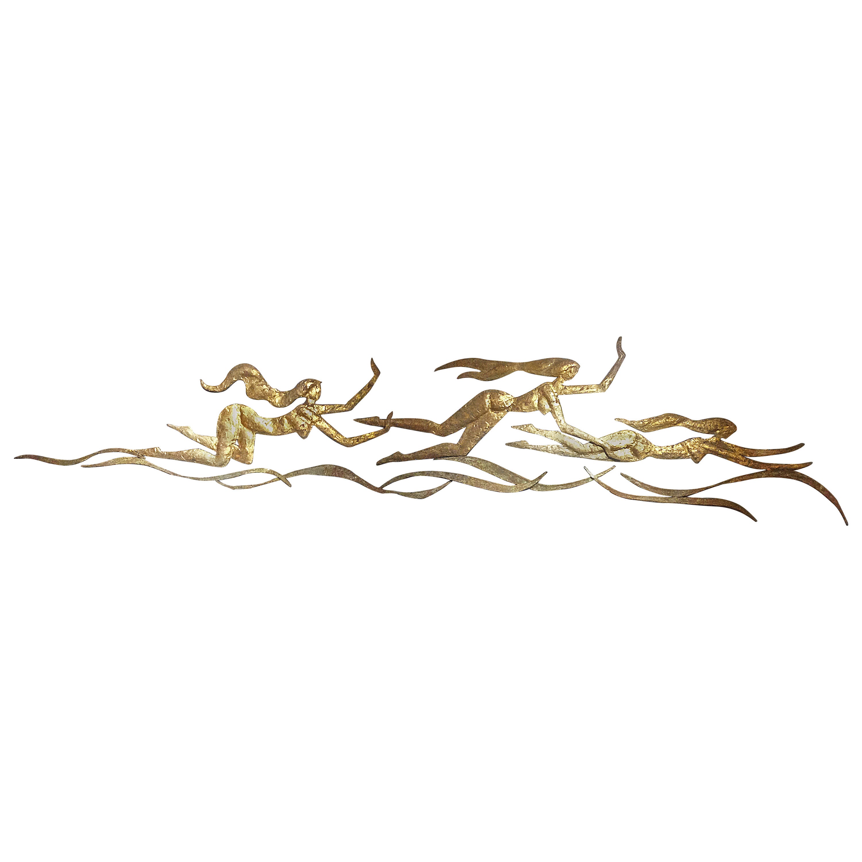 Large Brass Wall Sculpture Swimming Women at 1stDibs