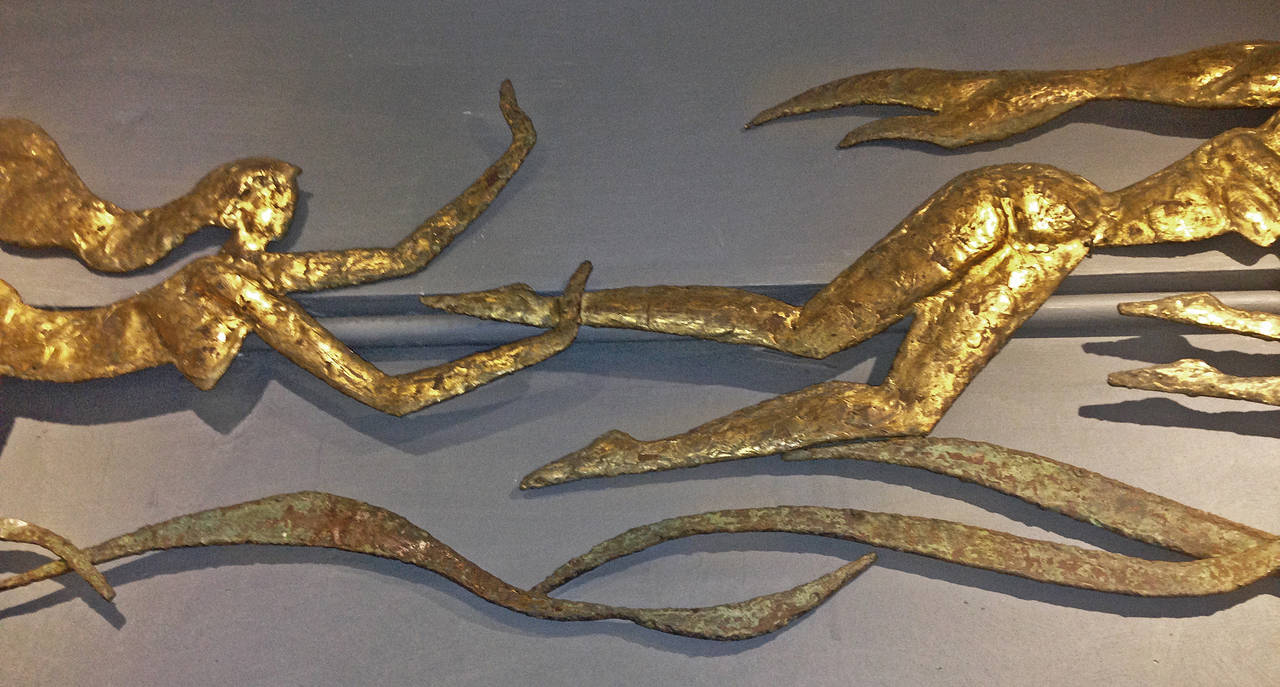 Large Brass Wall Sculpture Swimming Women at 1stDibs
