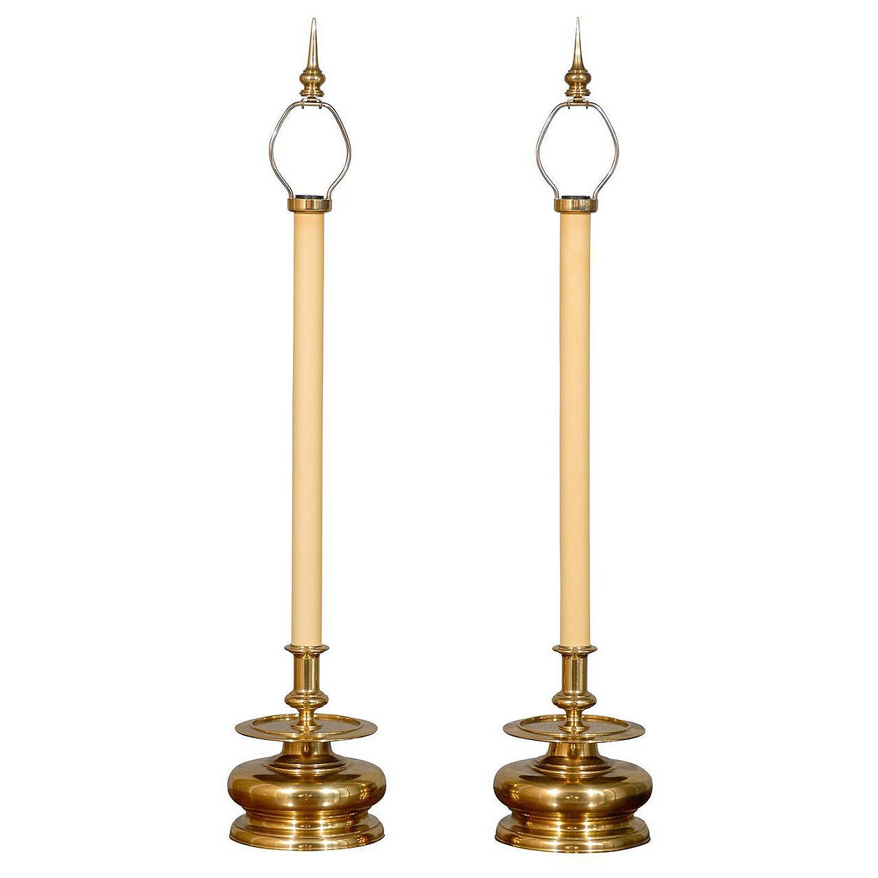 Pair of Mid Century Brass Candlestick Lamps at 1stDibs