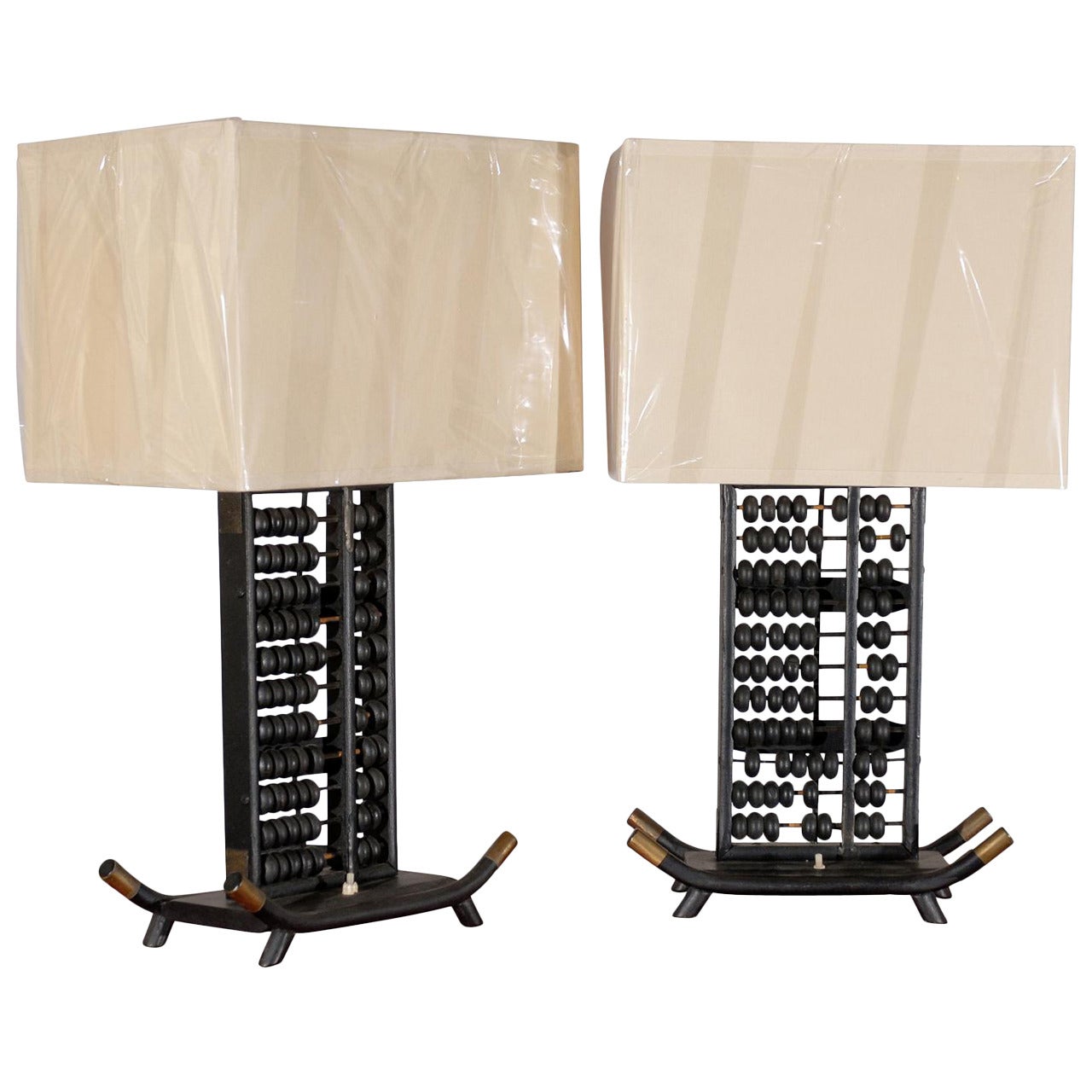 Pair of Mid-Century Abacus Lamps at 1stDibs