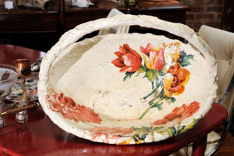 Large Papier Mache and Floral Decoupage Basket at 1stDibs