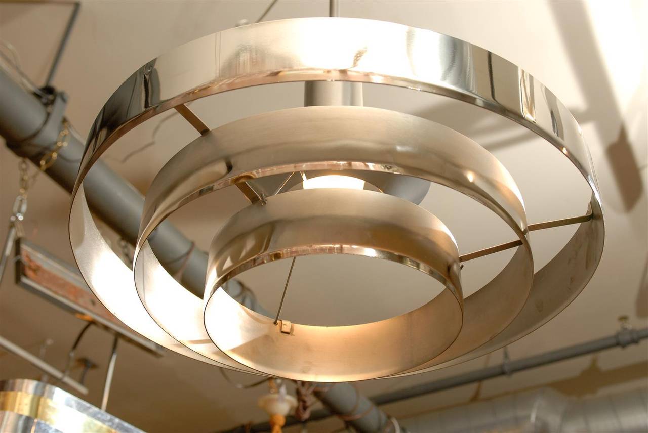 Mid-Century Nickel-Plated Tiered Light Fixture at 1stDibs