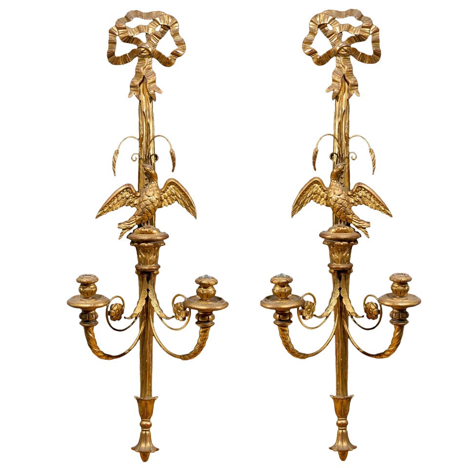 Exceptionally Tall Pair of Italian Gilt Wood Sconces at 1stDibs
