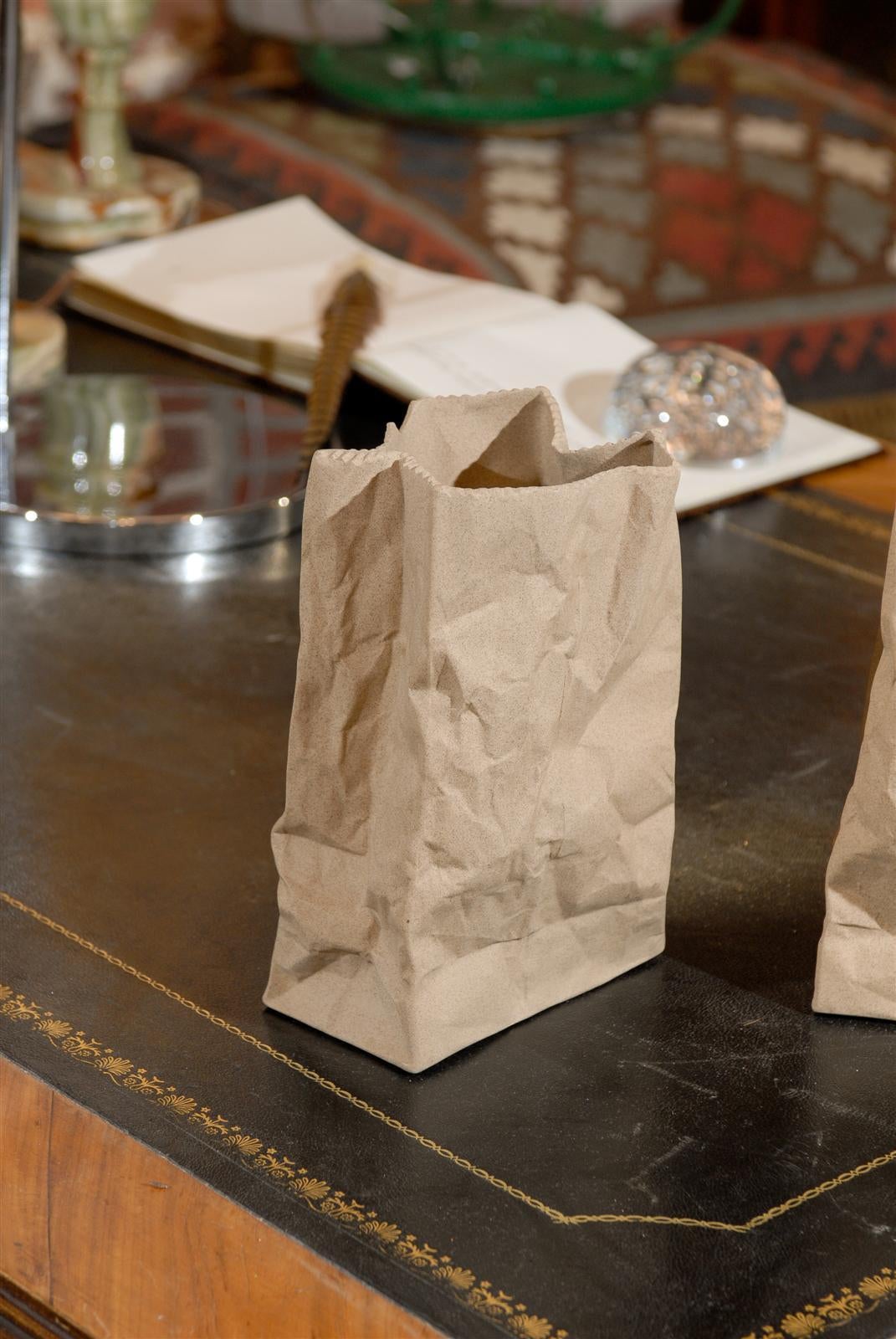 Pair of Ceramic Paper Bag Vases at 1stDibs | gearys beverly hills paper ...