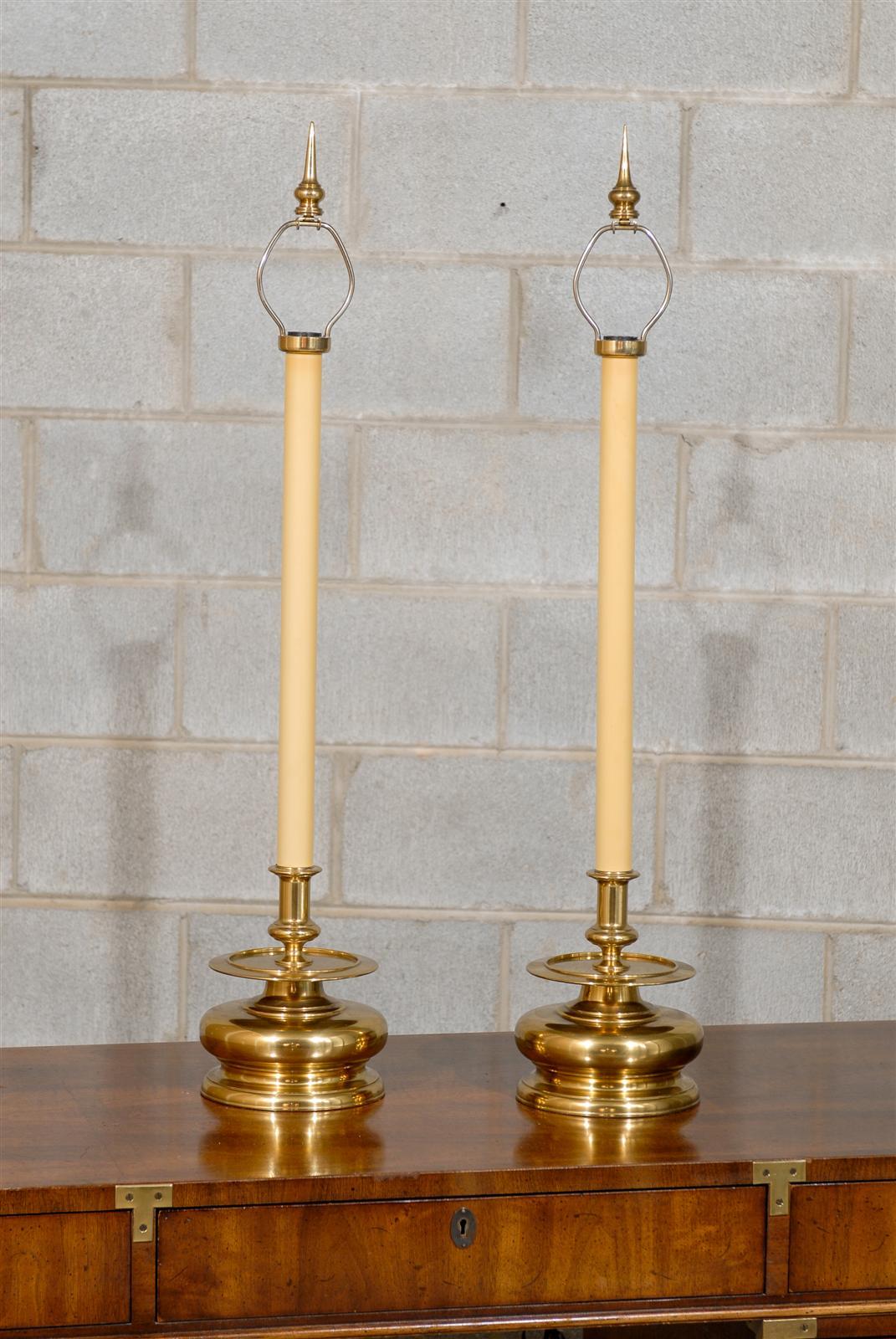 Pair of Mid Century Brass Candlestick Lamps at 1stDibs