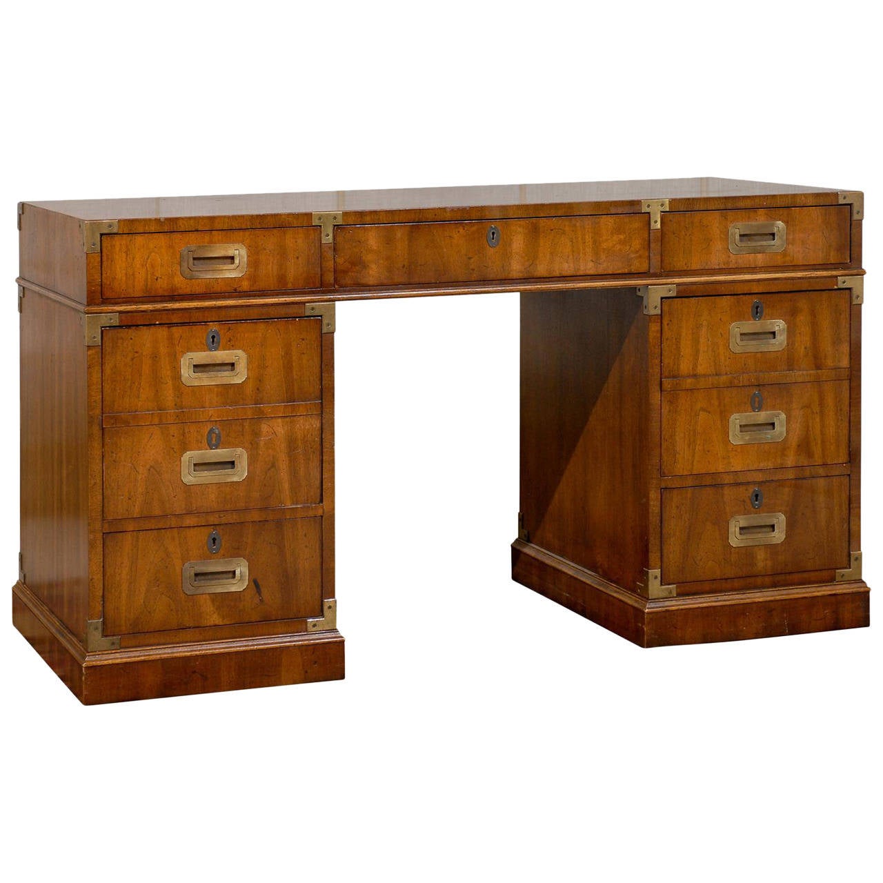 Mid Century Campaign Style Partners Desk at 1stDibs | henredon campaign ...
