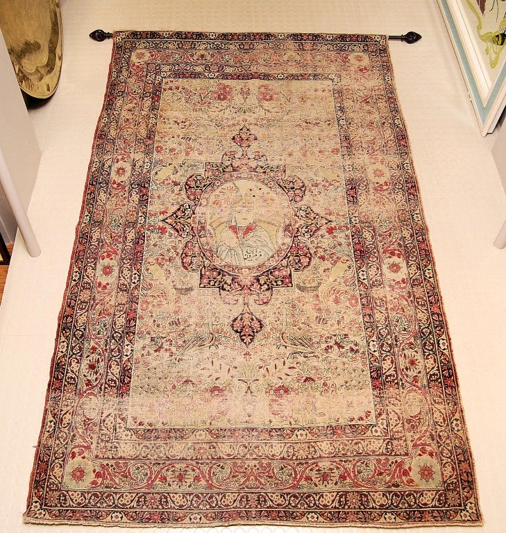 Antique Kerman Persian Rug Wall Hanging For Sale at 1stDibs