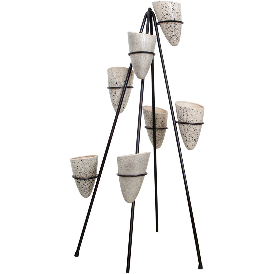 Fantastic Mid-Century Ceramic and Metal Plant Stand at 1stDibs