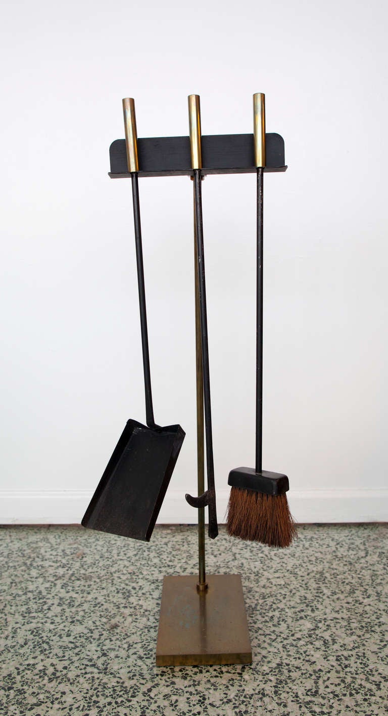 Modernist Fireplace Tool Set + Log Holder at 1stDibs