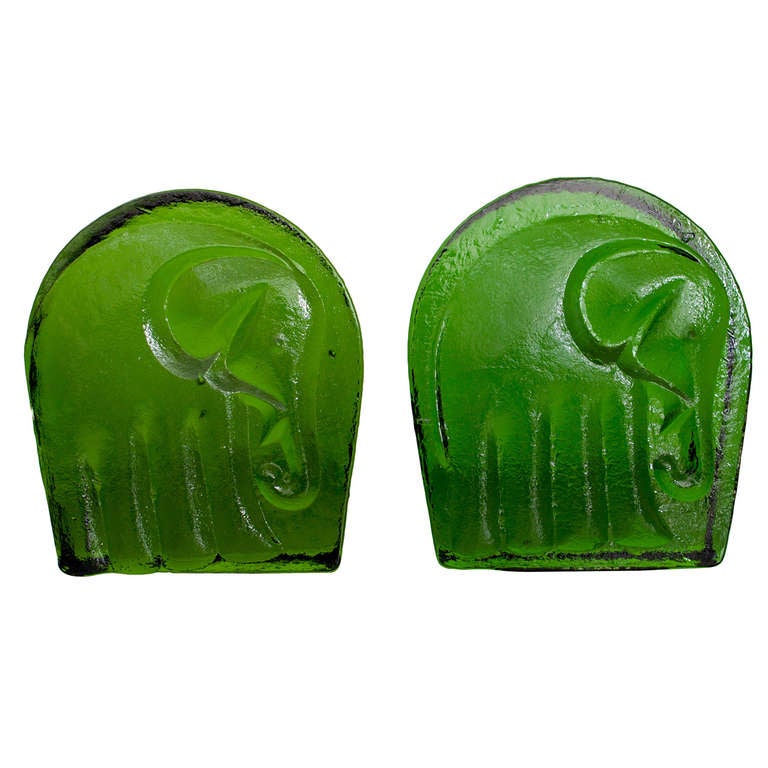 Pair of Blenko Glass Elephant Bookends at 1stDibs