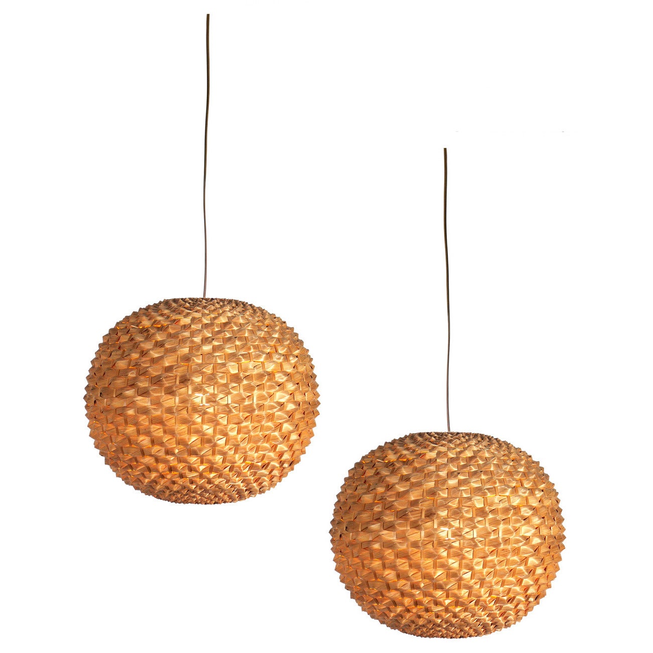 Pair of Japanese Woven Reed Pendant Lights at 1stDibs