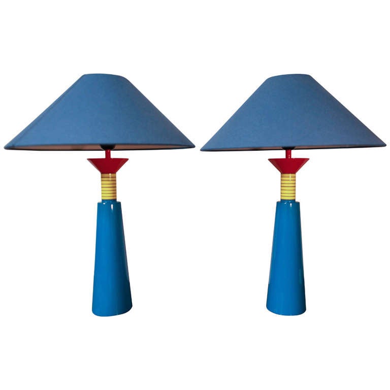 Pair of Memphis Style French Lamps at 1stDibs | memphis style lamp