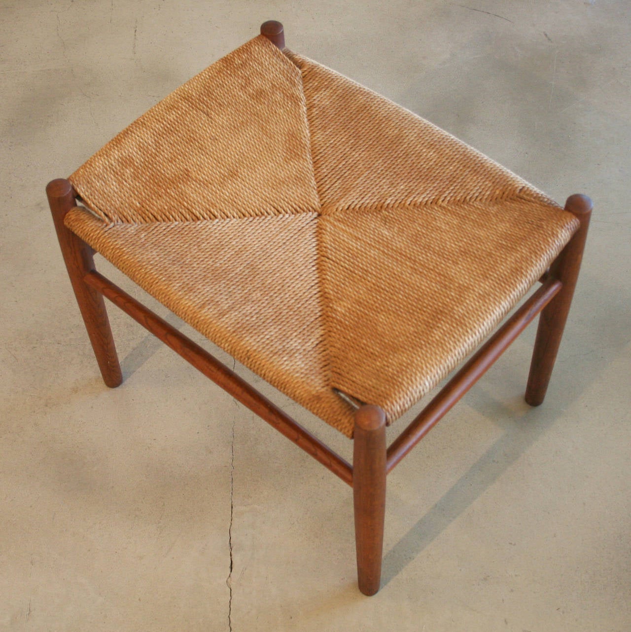 Vintage Danish Oak and Rope Foot Stool at 1stDibs