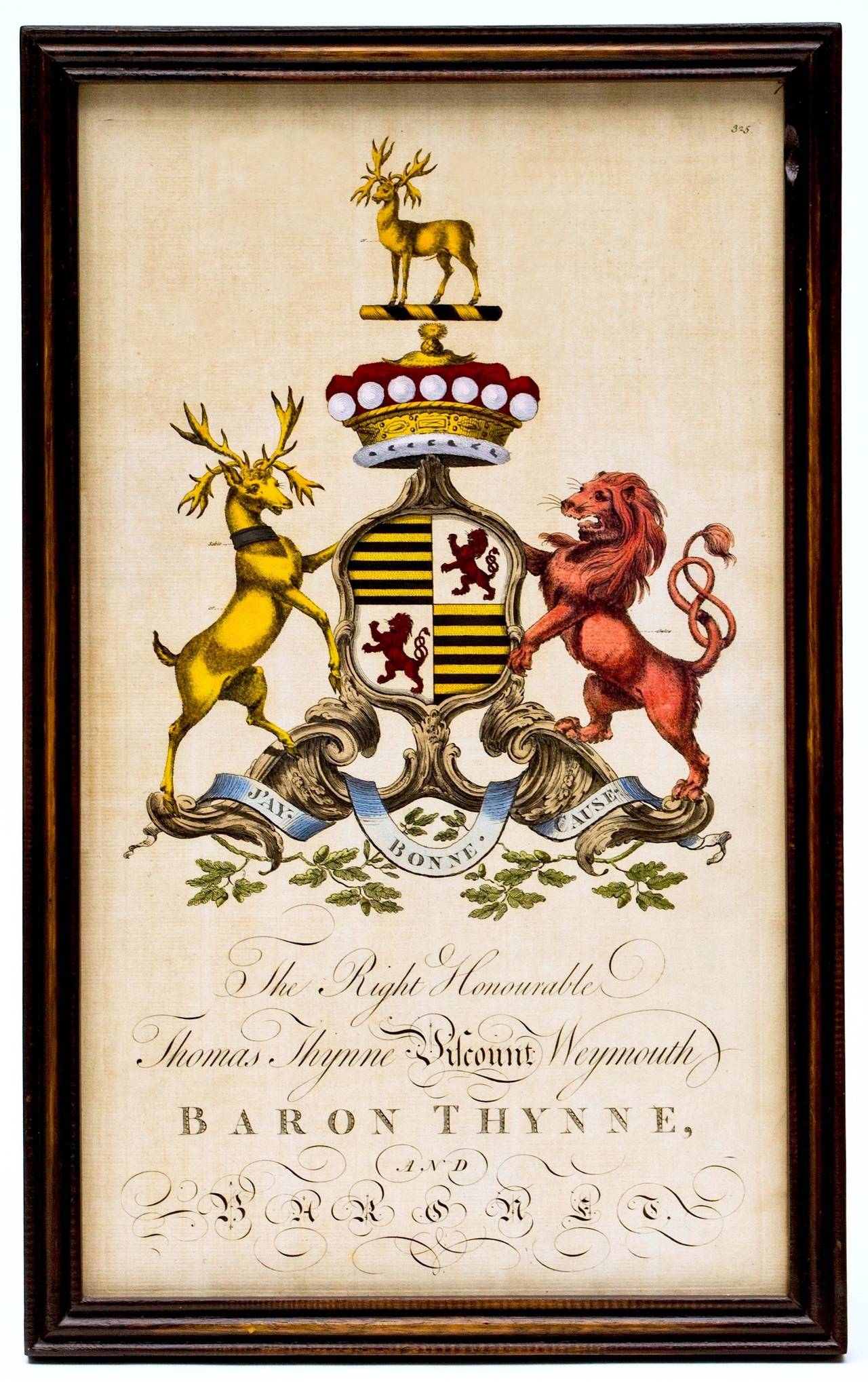 Pair of 18th C English Baron Coat of Arms Heraldry Prints at 1stDibs