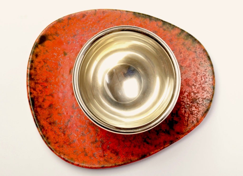 Ceramic and Sterling Bowl with Matching Orange under Plate For Sale at ...