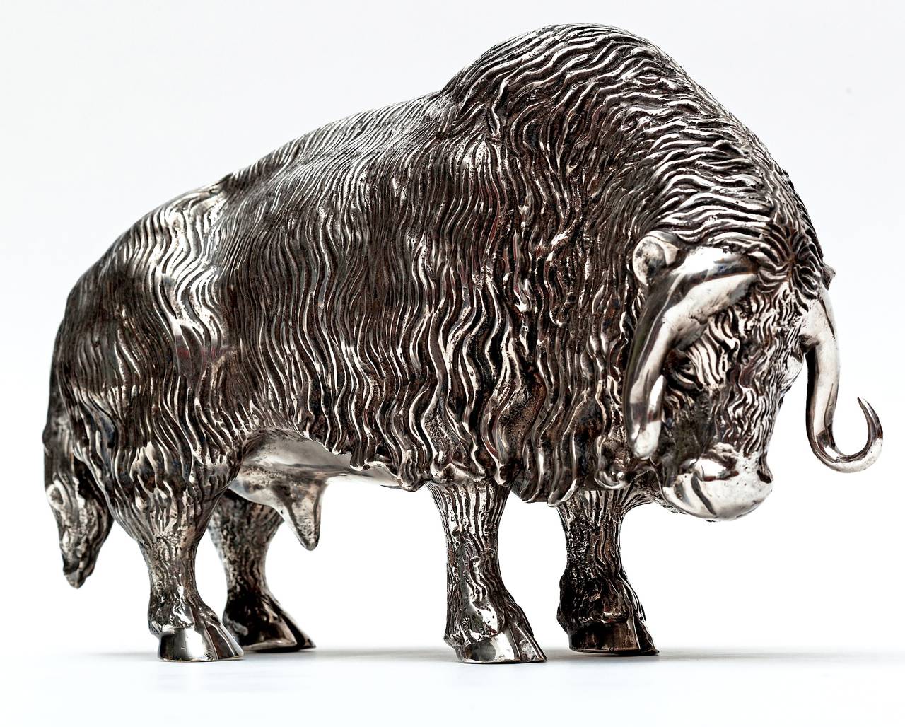 Silvered Bronze Buffalo Sculpture at 1stDibs