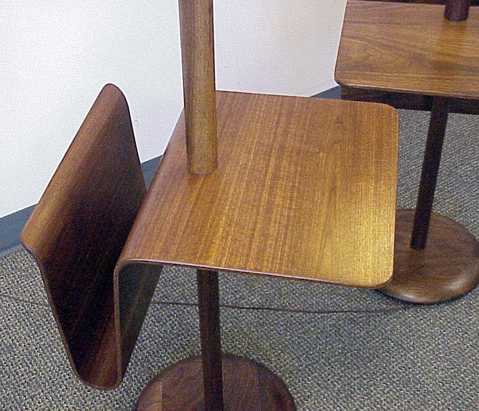 Pair of Bent Ply Magazine Tables with Attached Lamps at 1stDibs