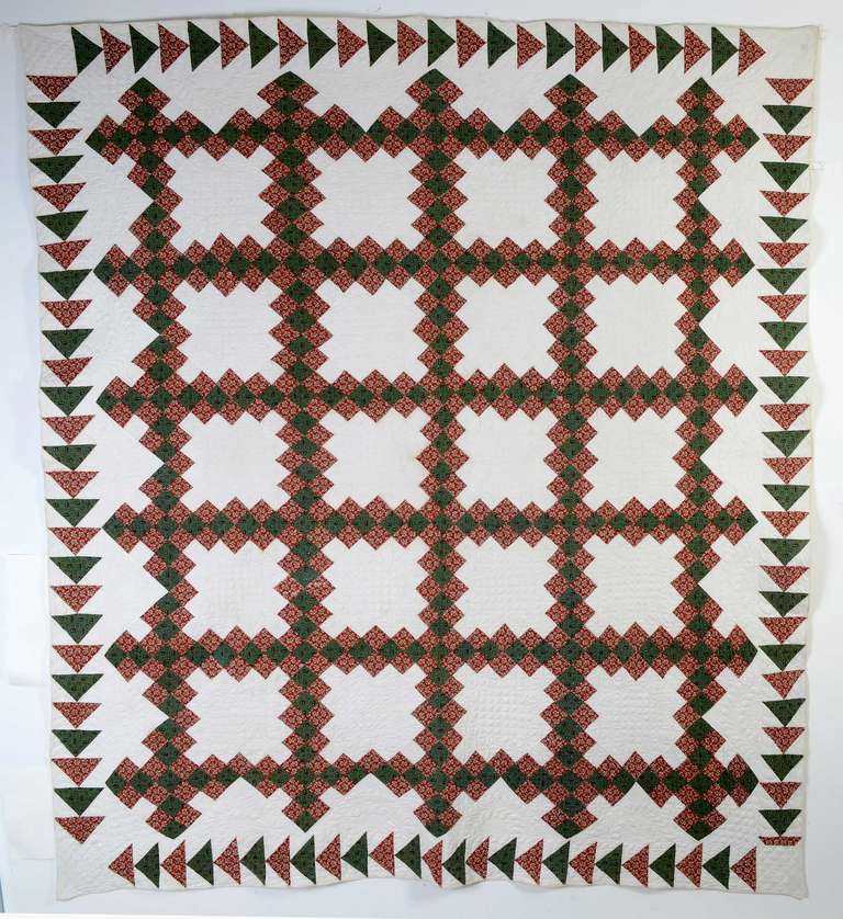 Irish Chain Quilt with Wild Goose Chase bORDER at 1stDibs