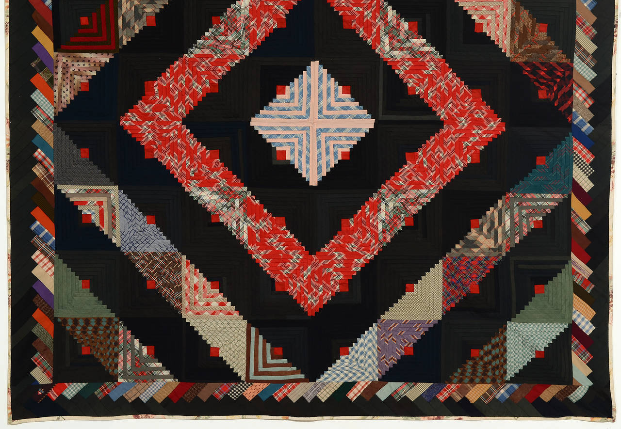 Barn Raising Log Cabin Quilt with Unusual Border at 1stDibs