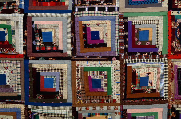 Straight Furrows Log Cabin Quilt at 1stDibs