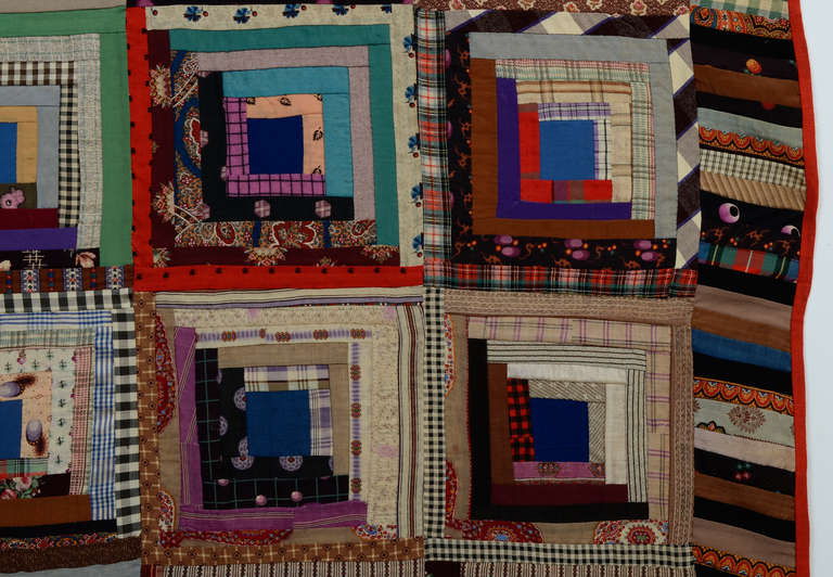 Straight Furrows Log Cabin Quilt at 1stDibs