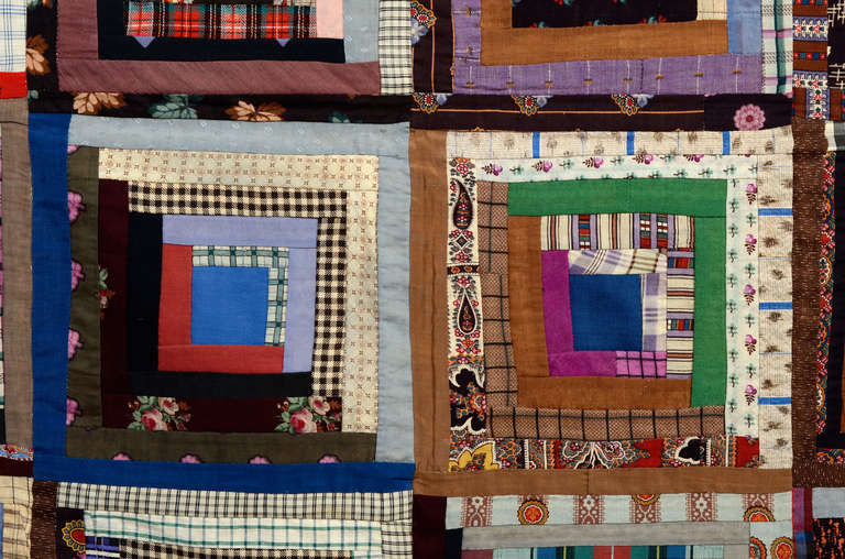 Straight Furrows Log Cabin Quilt at 1stDibs