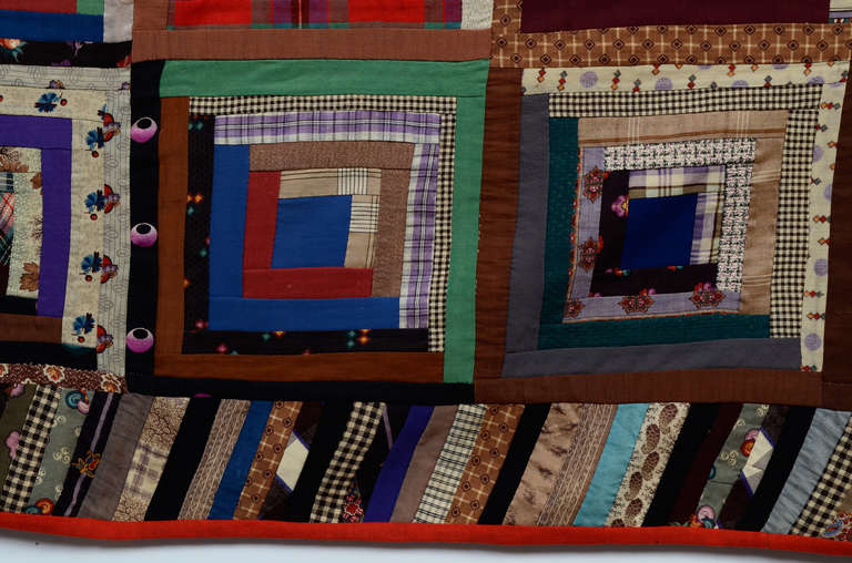 Straight Furrows Log Cabin Quilt at 1stDibs