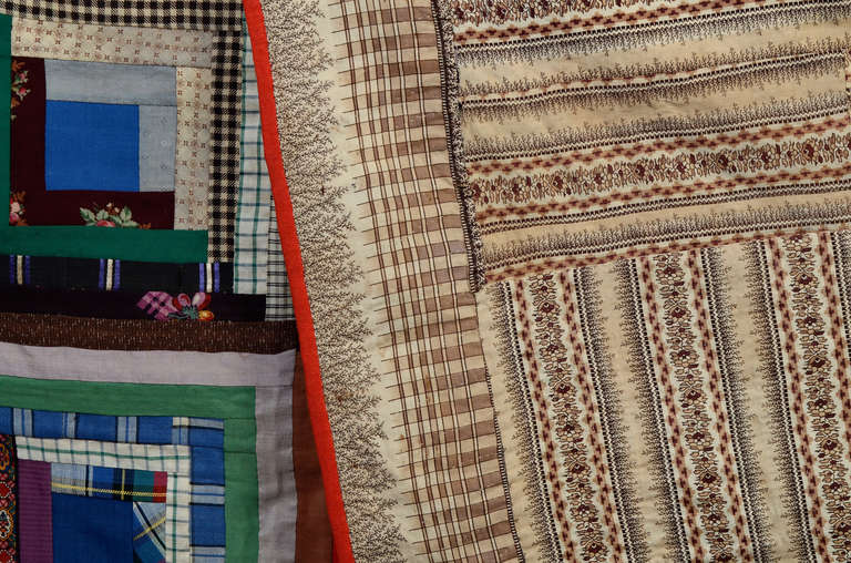 Straight Furrows Log Cabin Quilt at 1stDibs