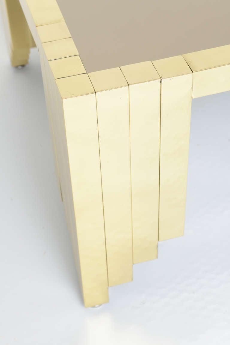 Brass Skyscraper Cocktail Table with Recessed Bronze Mirror Top at 1stDibs