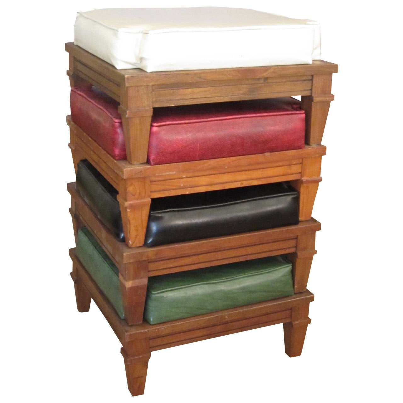Group of Four Stacked Wood and Cushion Asian Tea Stools at 1stDibs