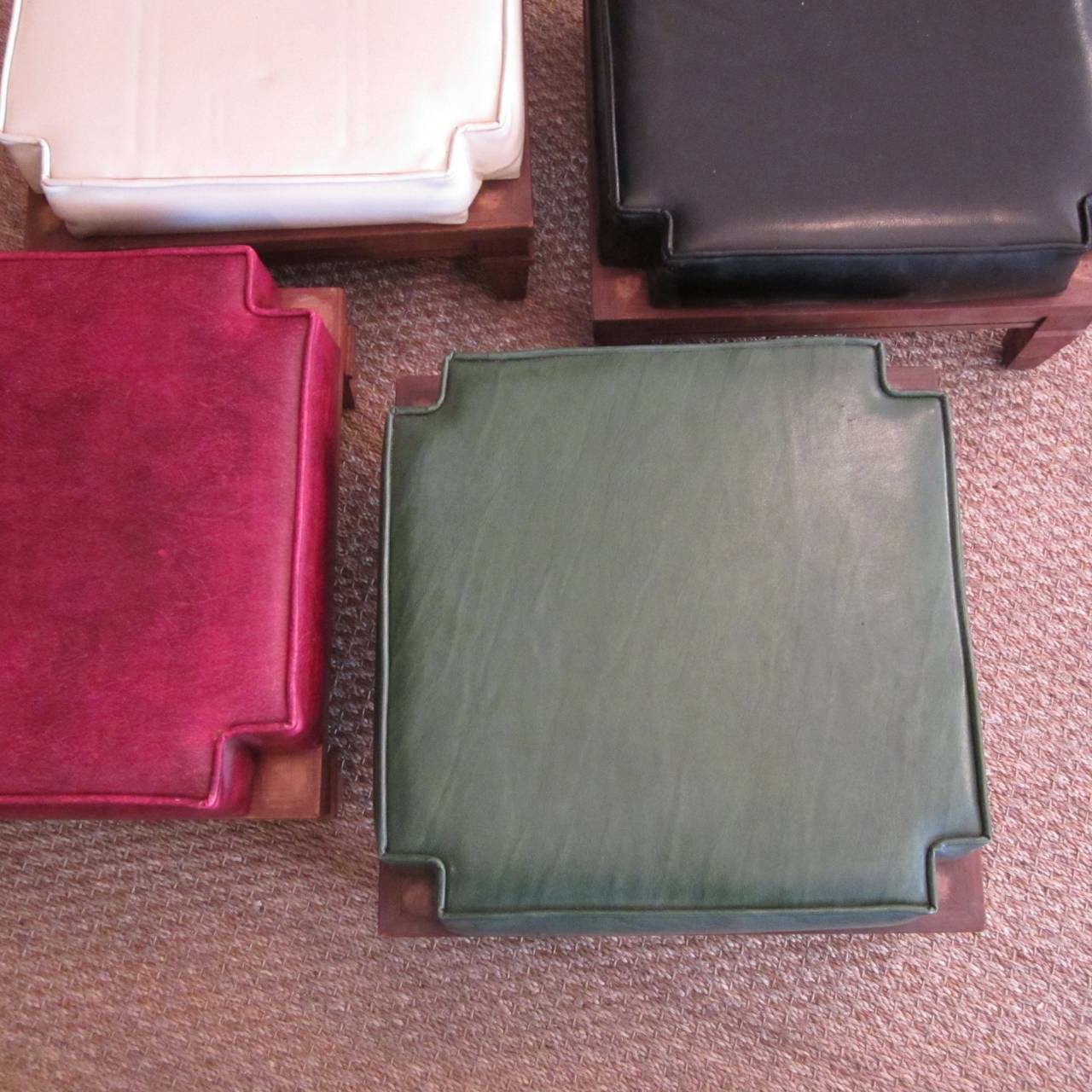 Group of Four Stacked Wood and Cushion Asian Tea Stools at 1stDibs