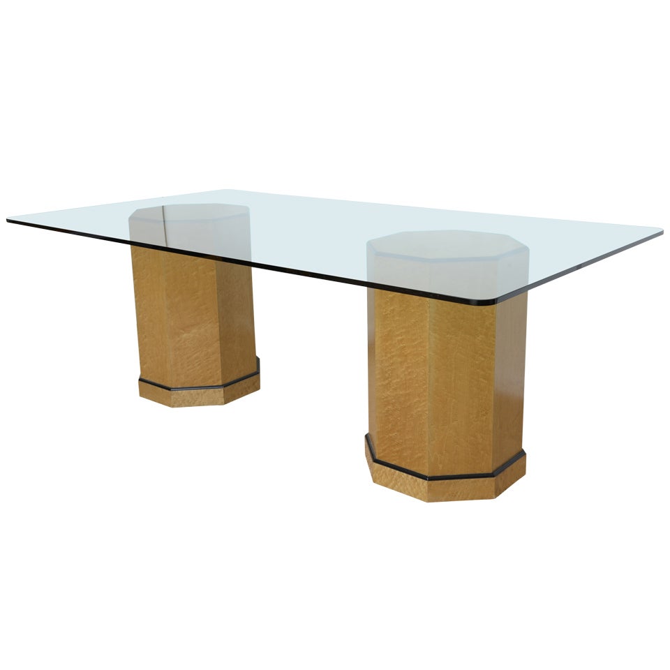 Art Deco style Double Pedestal Birds-Eye Maple Dining Table at 1stDibs