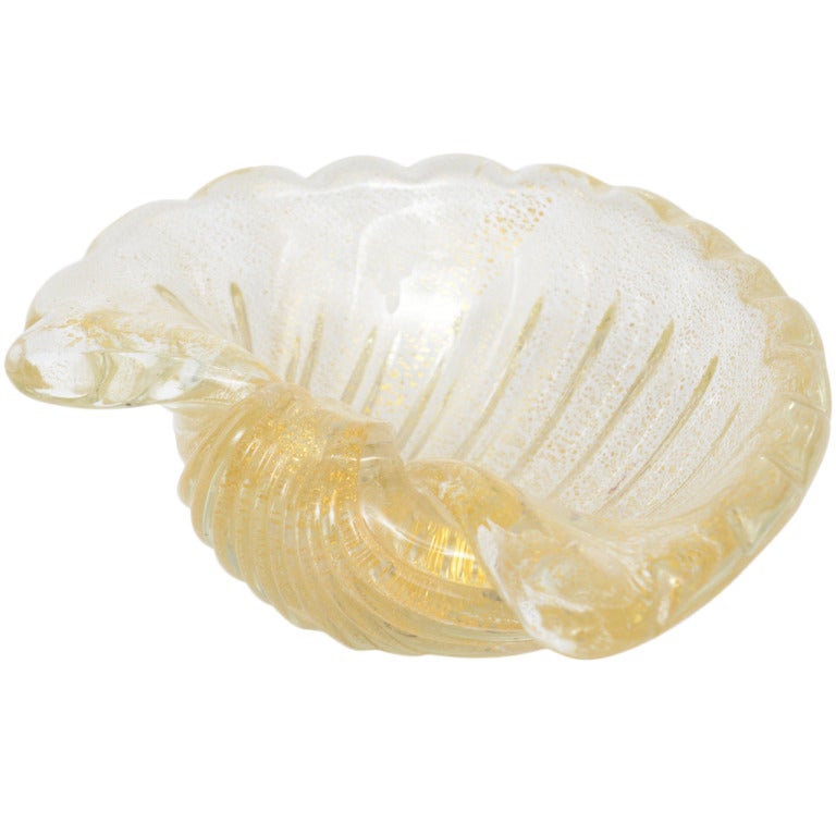Archimede Seguso Hand Blown Murano Glass Scallop Shell Dish at 1stDibs