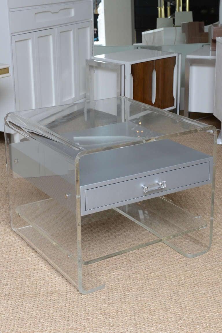 Curved Lucite and Suspended Drawer Side Table For Sale at 1stDibs