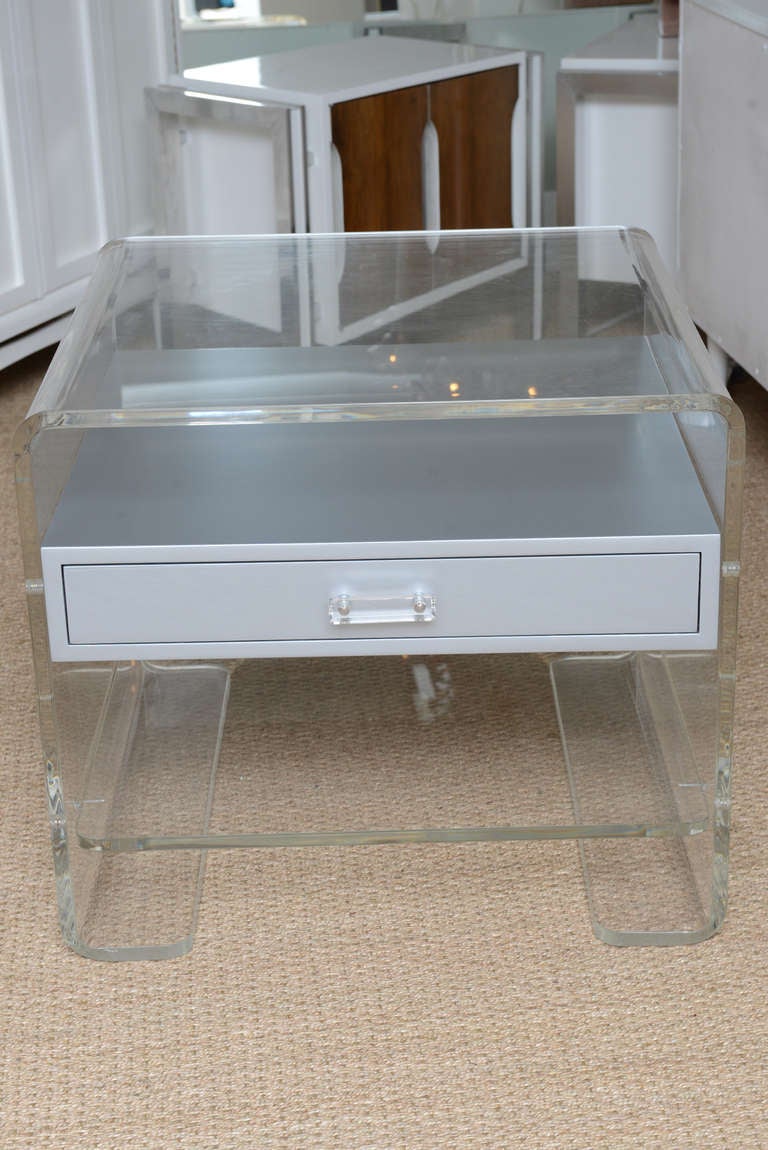 Curved Lucite and Suspended Drawer Side Table For Sale at 1stDibs