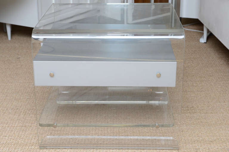 Curved Lucite and Suspended Drawer Side Table For Sale at 1stDibs