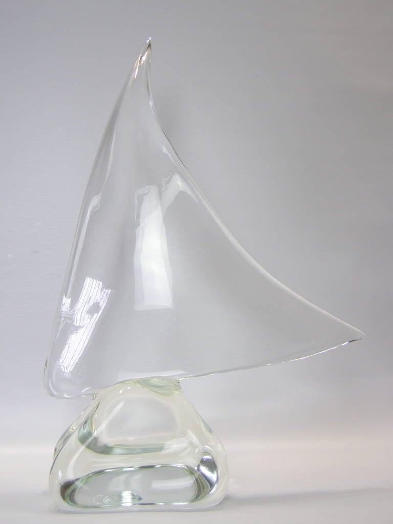 Large Handblown Murano Glass Ship Sculpture on Heavy Glass Base at ...