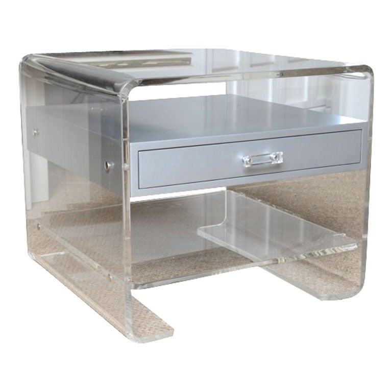 Curved Lucite and Suspended Drawer Side Table For Sale at 1stDibs
